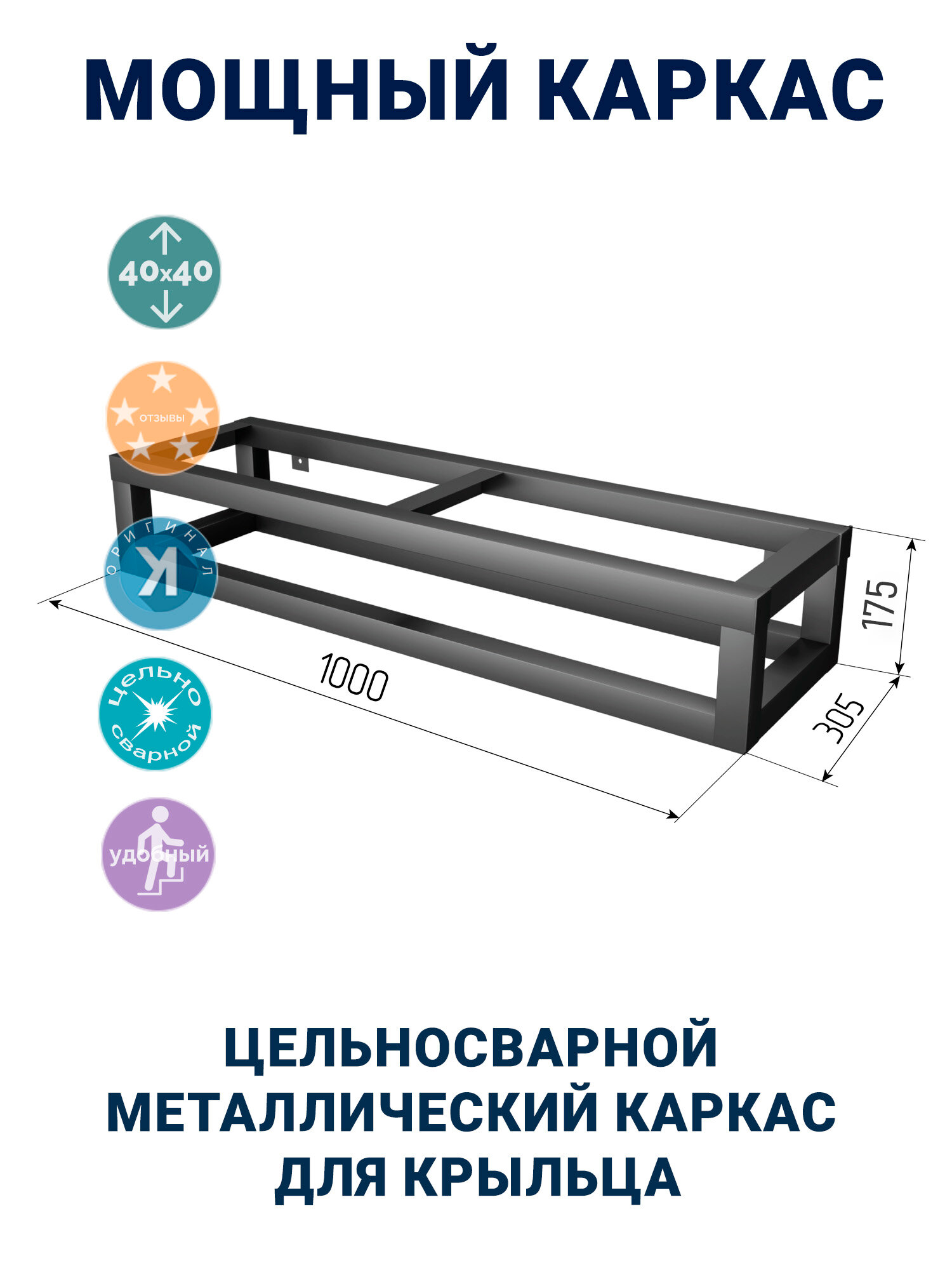 Каркас 1 ступень, 40х40, ширина 100, черный, цельносварной, готовый, 175х1000х310 мм