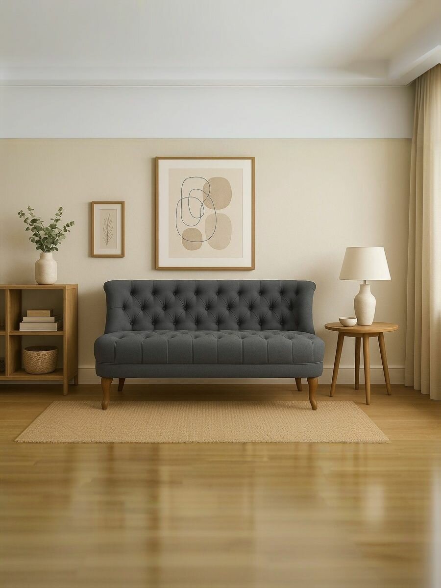 Прямой диван NOTTE "Марсель-2" 135*72*80 см, натуральный велюр, темно-серый, нераскладной интерьерный диван