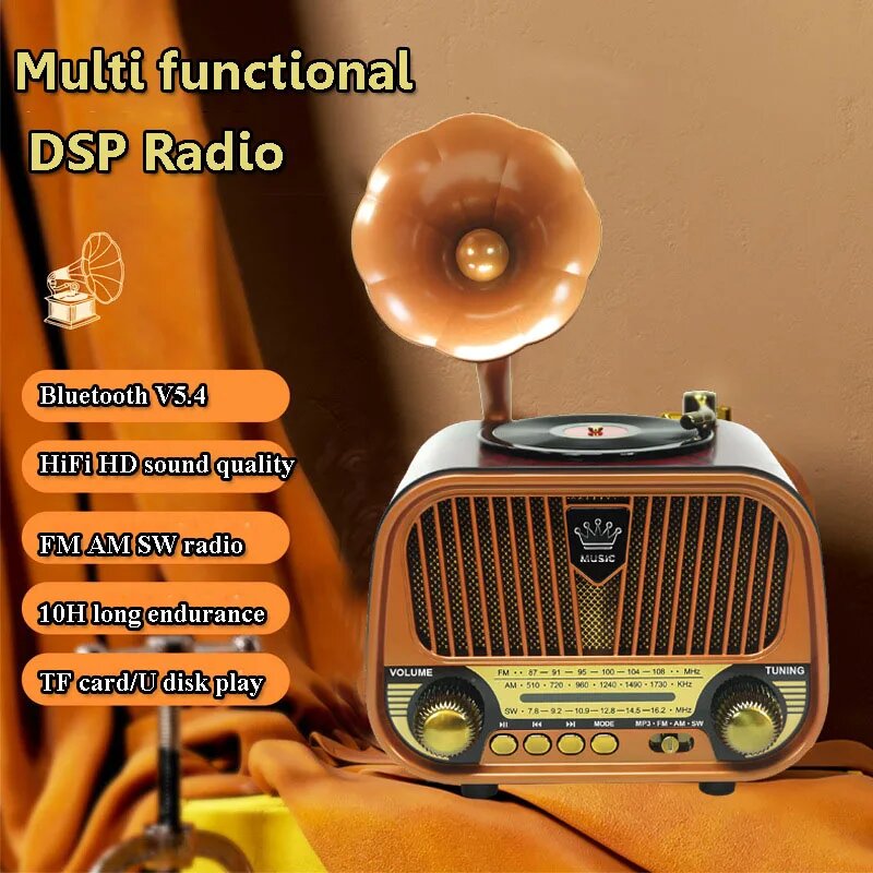 Портативное винтажное полнодиапазонное радио Classic Retro DSP FM AM SW радиоприемник Hifi Bluetooth 5,4 Динамик Музыкальная шкатулка Поддержка TF USB