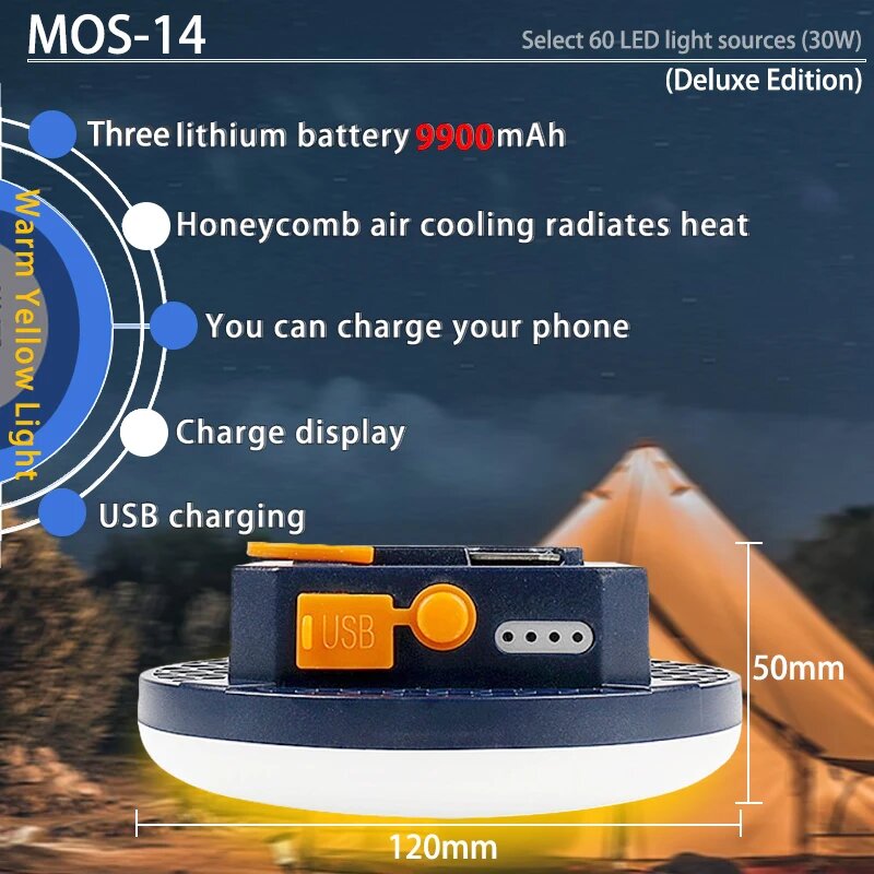 MOSLIGHTING светодиодный светильник для палатки, перезаряжаемый фонарь, MOS14-Warm Yellow