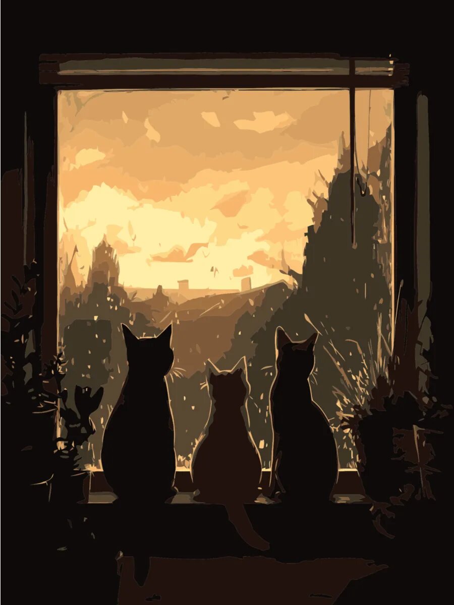 Картина по номерам Коты на окне, на холсте на подрамнике, 30x40 см