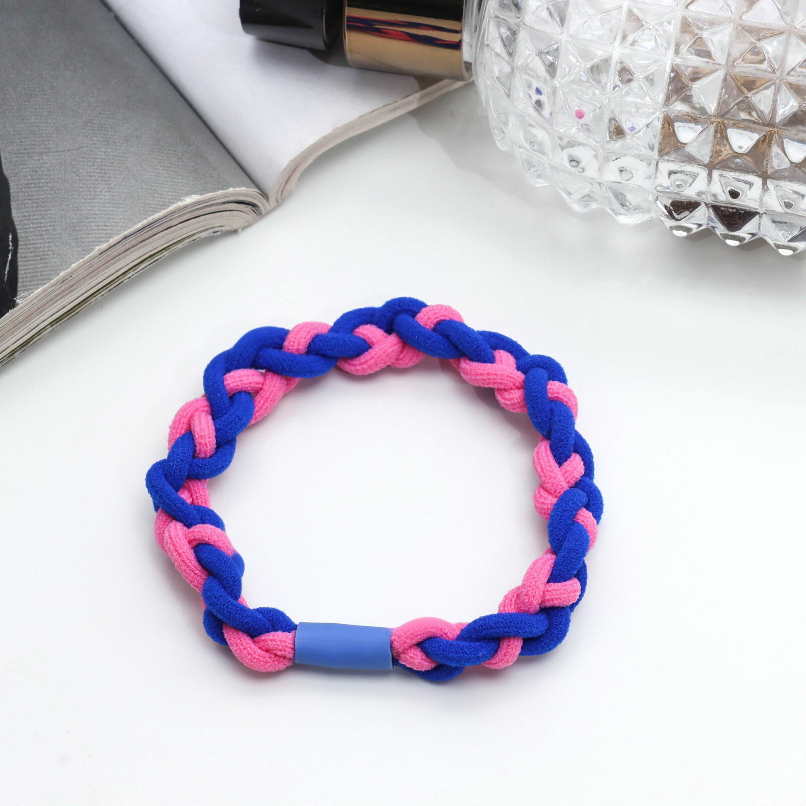 Резинка для волос "Спорт элит", двойное плетение, 5 см, розово-синяя, 12 шт.
