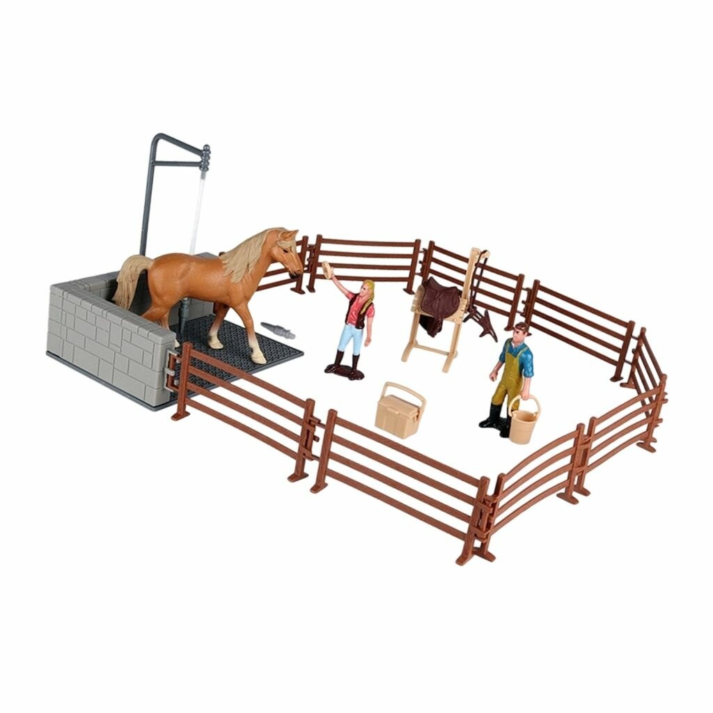 Фигурки, (1 комплект) детская имитационная лошадь, игрушка-модель животного, минифигурка, сцена мытья лошади, песочный столик с набором украшений-K0653A