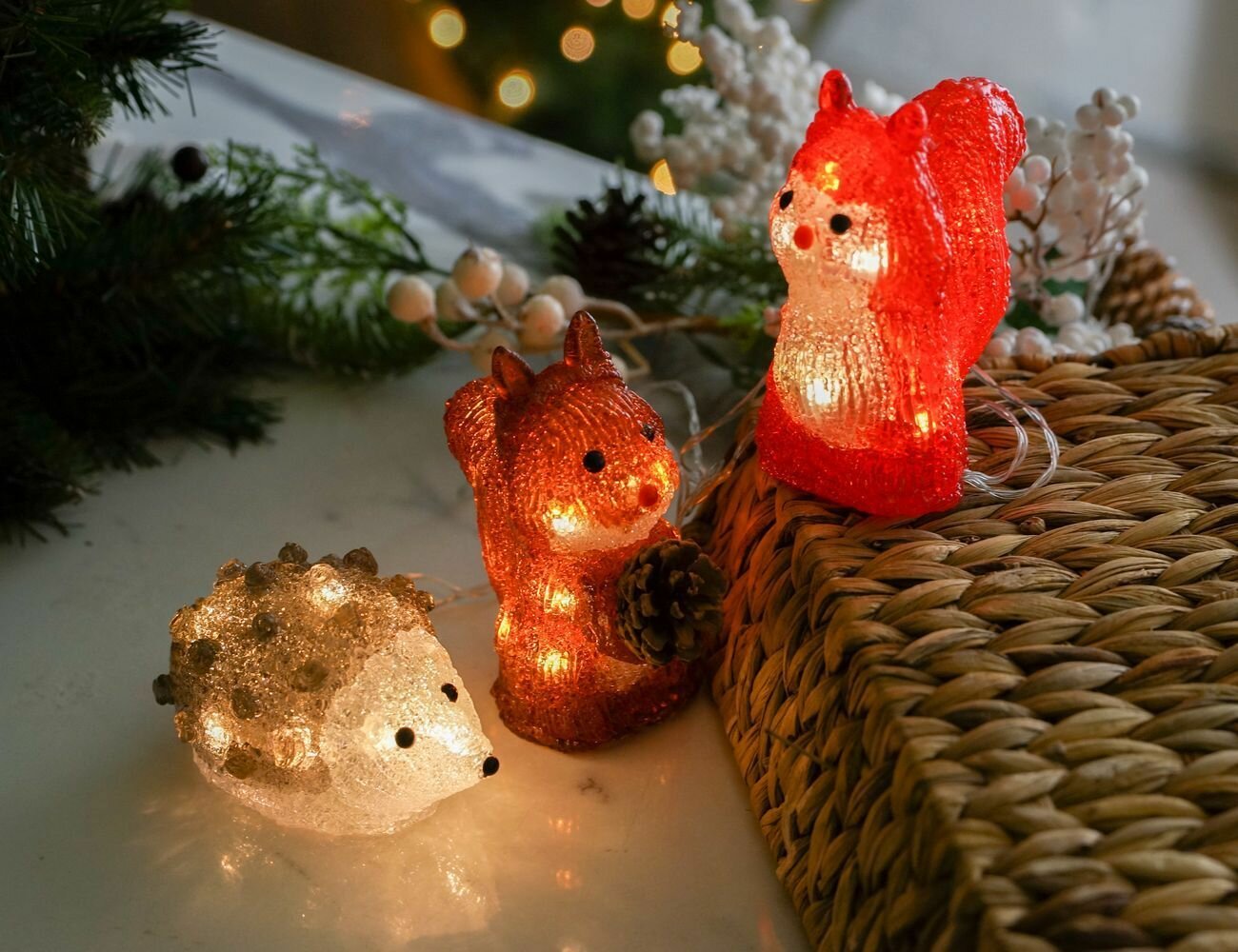 Набор светящихся фигур друзья из леса, 30 тёплых белых LED-огней, 50 см, батарейки, Koopman International AX5322200