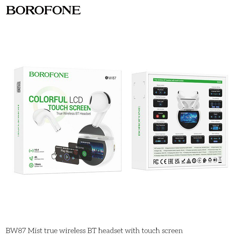 Беспроводные наушники Borofone BW87 Mist с сенсорным экраном белые
