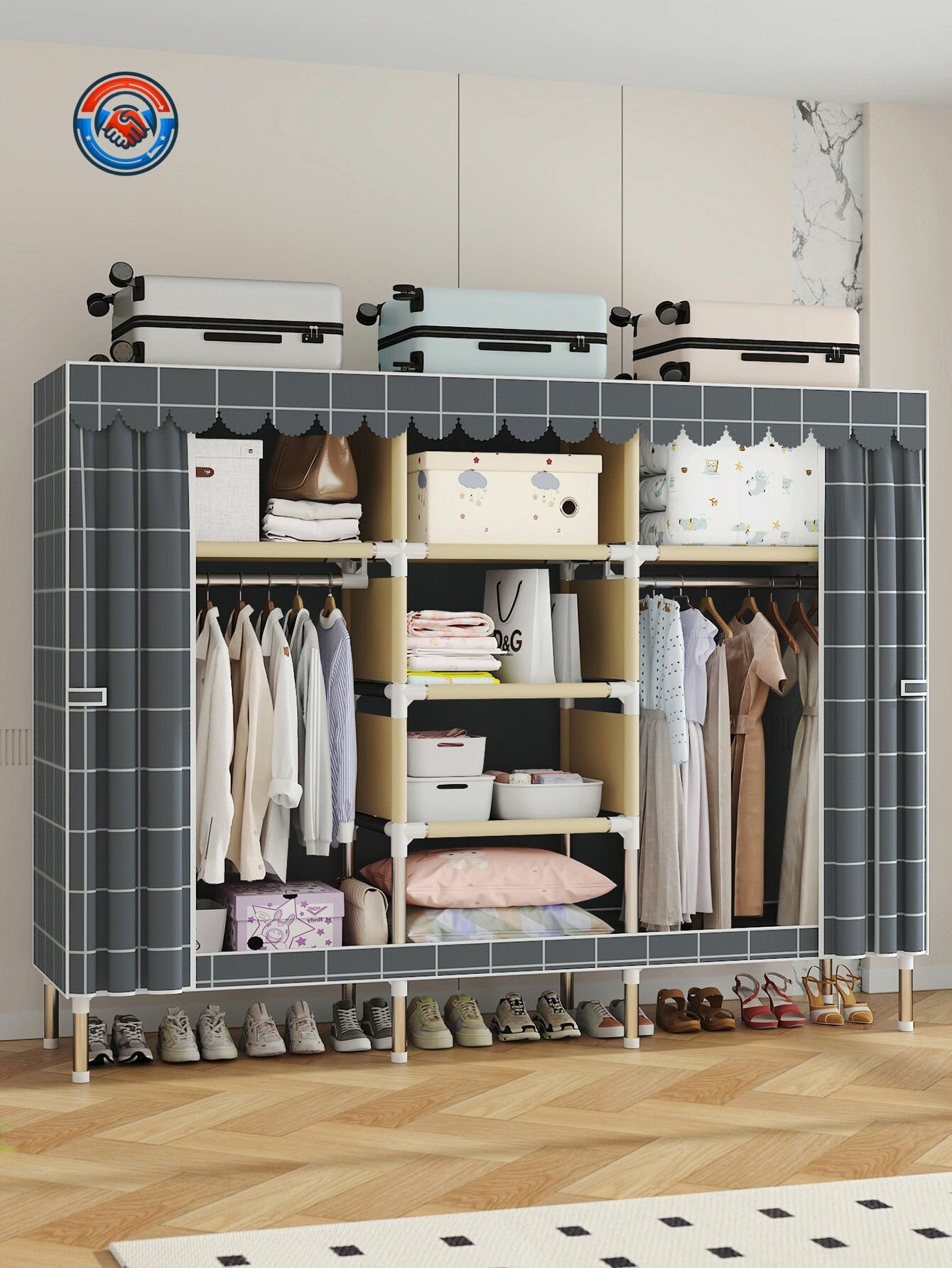 Портативный текстильный шкаф-гардероб, многоярусная разборная полка для одежды и белья, лёгкий каркас из металлических трубок, пылезащитный чехол на молнии, компактная шкаф-кладовка для дачи, ремонта и арендной квартиры