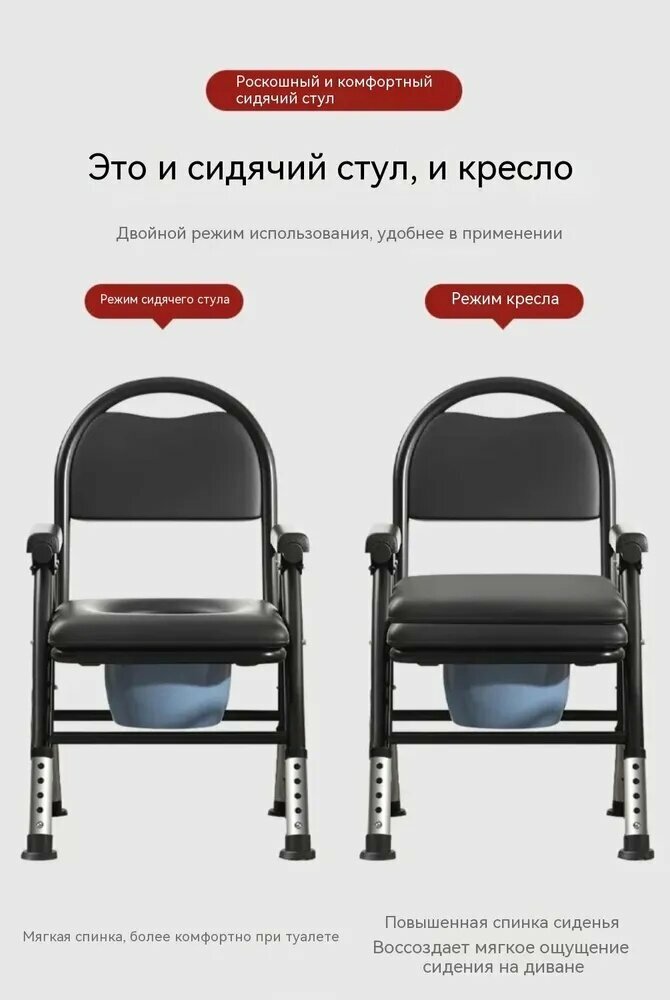 Стул для унитаза для пожилых людей складной стул для унитаза с ведром многофункциональный бытовой стул-табурет для унитаза передвижной туалет — фото 1