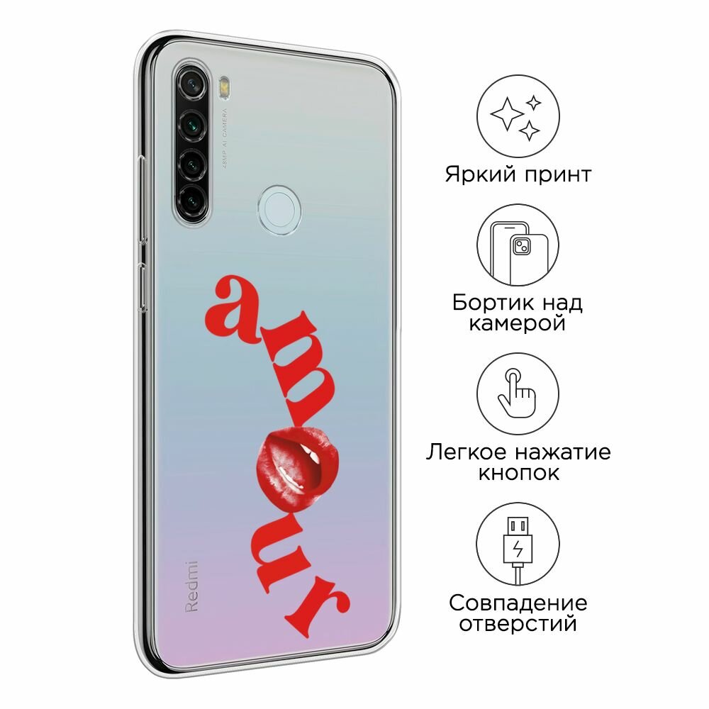 Чехол на Xiaomi Redmi Note 8T / Сяоми Редми Нот 8Т с принтом "Amour lips - 14 февраля", прозрачный — фото 1