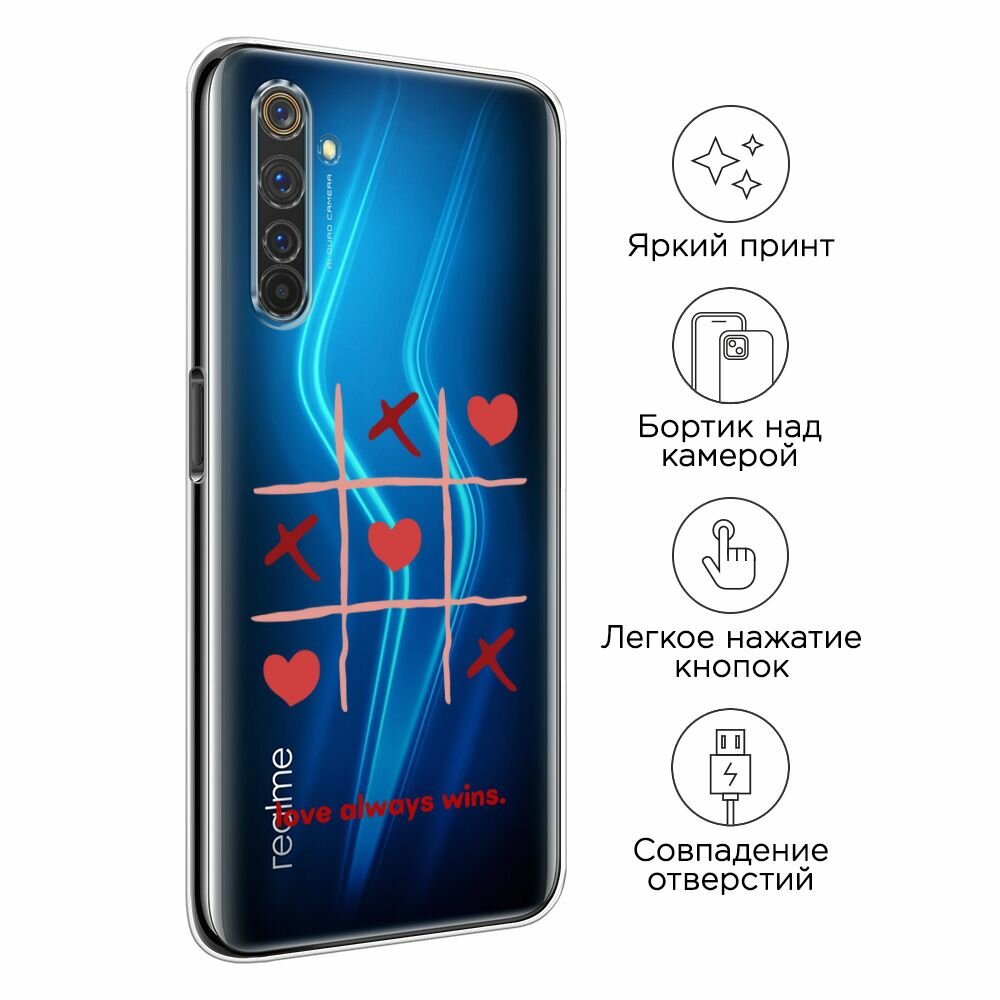 Чехол на Realme 6 Pro / Реалми 6 Про с принтом "love always wins - 14 февраля", прозрачный — фото 1