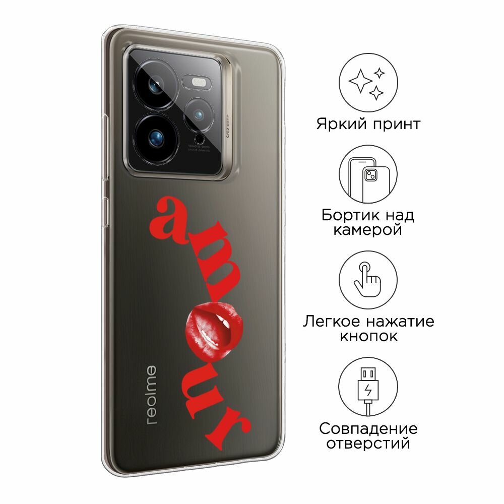Чехол на Realme GT 7 Pro / Реалми GT 7 Про с принтом "Amour lips - 14 февраля", прозрачный — фото 1