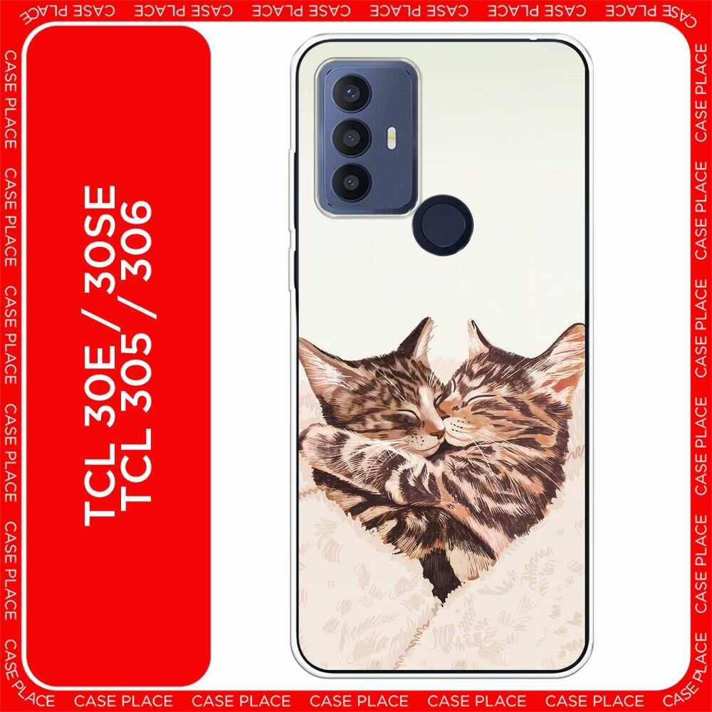 Чехол на TCL 30E/30 SE/305/306 / ТСЛ 30E с принтом "Влюбленные котейки - 14 февраля"