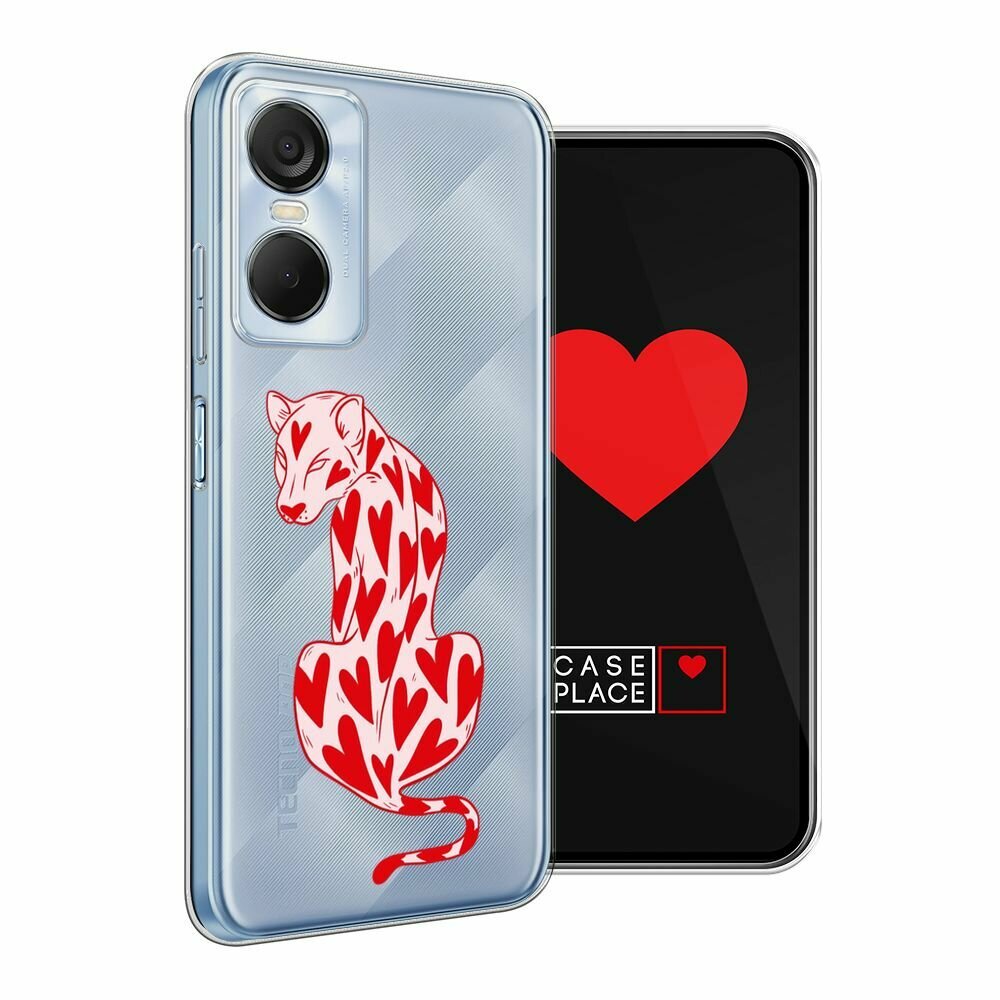 Чехол на Tecno Pop 6 pro / Техно Поп 6 Про с принтом "Heart panther 2 - 14 февраля", прозрачный — фото 1