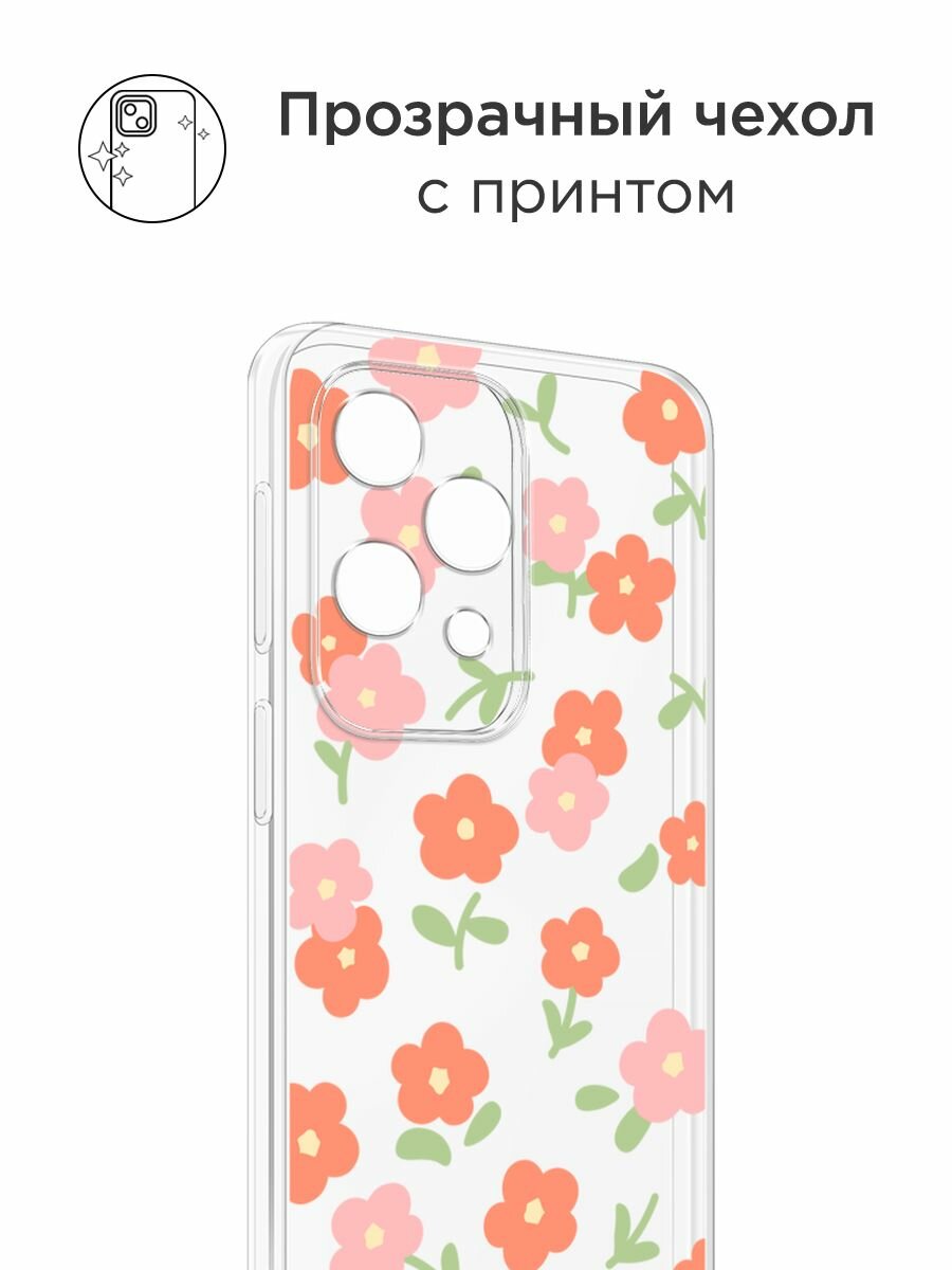 Чехол на Samsung Galaxy Note 8 / Самсунг Галакси Нот 8 с принтом "Красные цветочки рисунок", прозрачный — фото 1