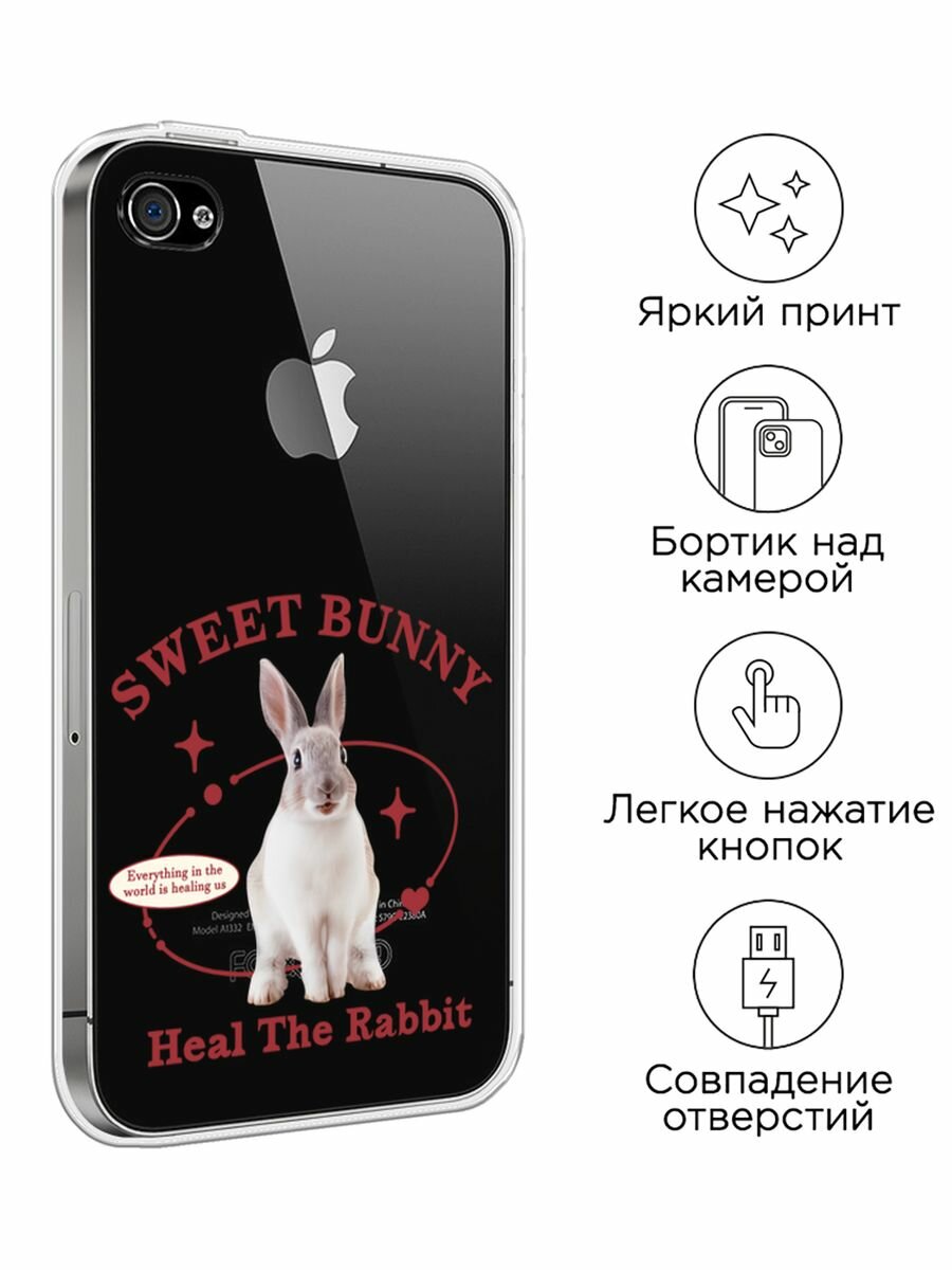Чехол на Apple iPhone 4/4S / Айфон 4/4S с принтом "Heal the rabbit", прозрачный — фото 1