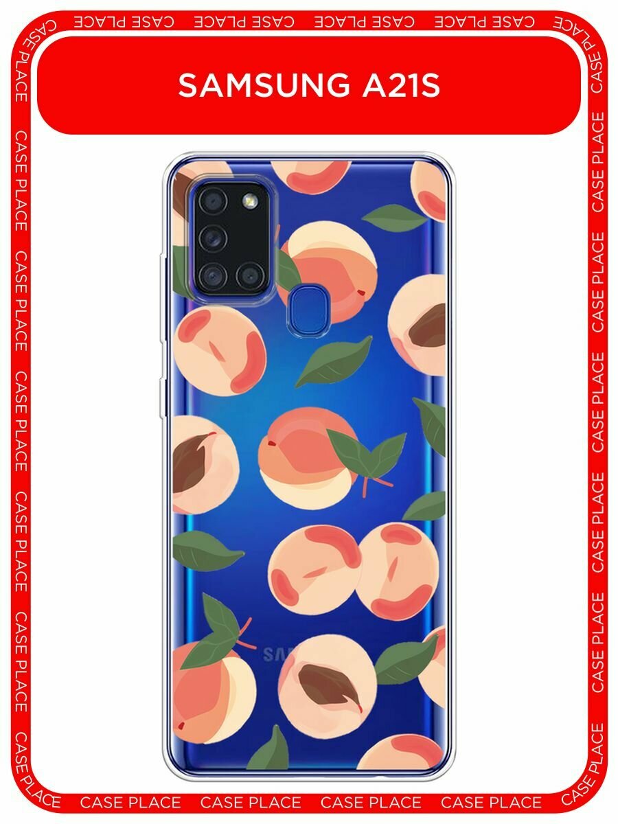 Чехол на Samsung Galaxy A21s / Самсунг Галакси A21s с принтом "Нежные персики паттерн 2", прозрачный
