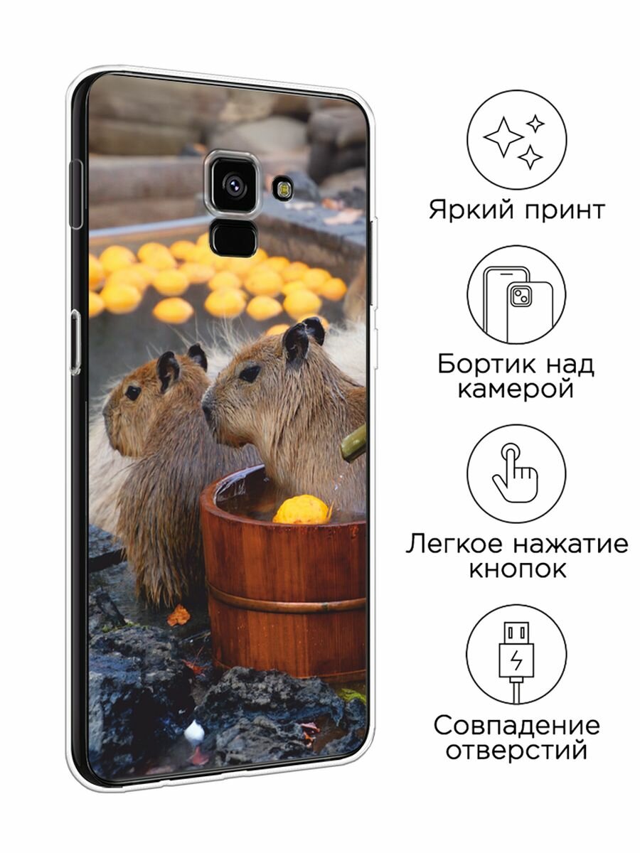 Чехол на Samsung Galaxy A8 + / Самсунг Галакси А8 Плюс 2018 с принтом "Капибары отмокают" — фото 1