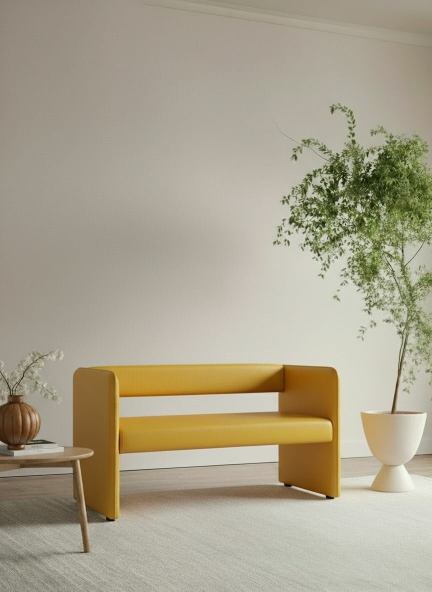 Диван прямой Меркурий желтая кожа для офиса, дома, зоны ожидания, кухни