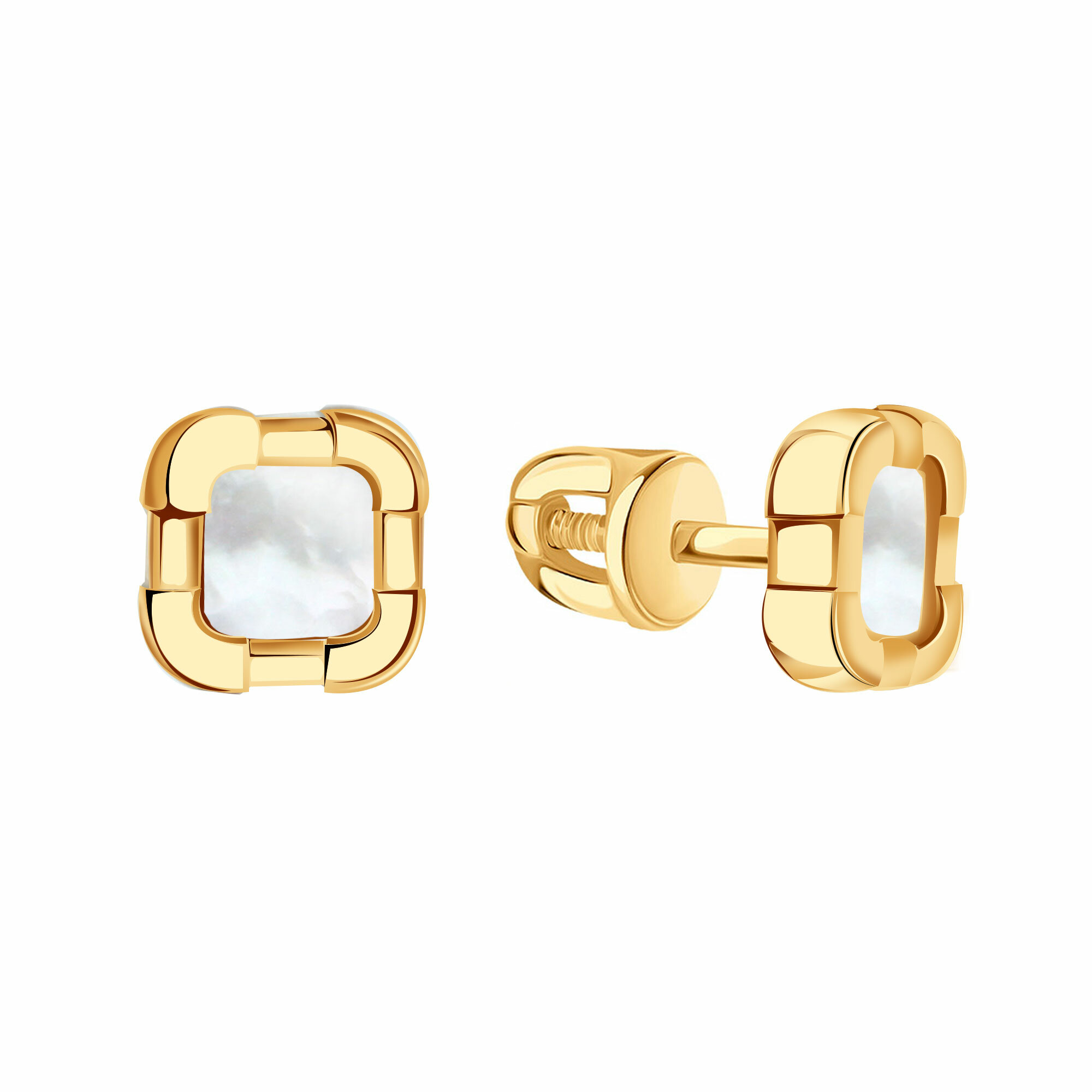 Серьги пусеты, красное золото, 585 проба, перламутр