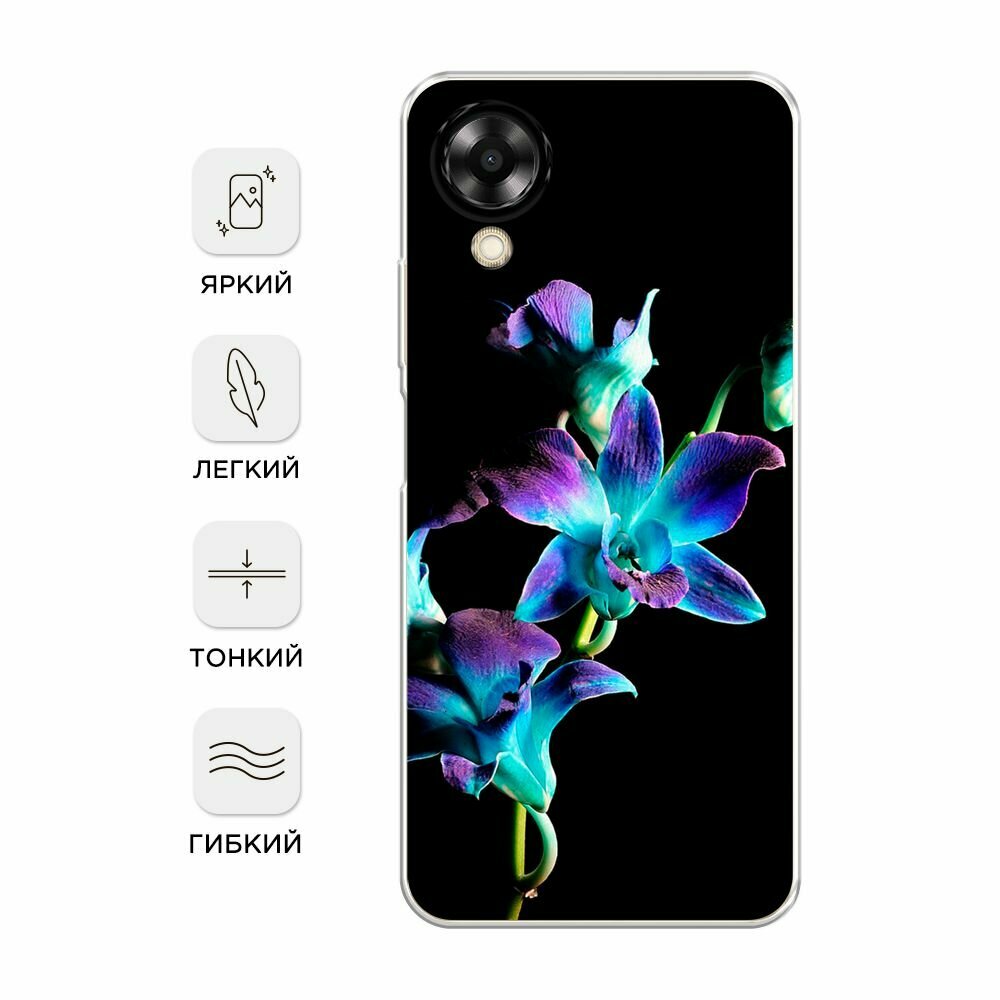 Чехол на Oppo A17K / Оппо A17K с принтом "Синий цветок на черном" — фото 1
