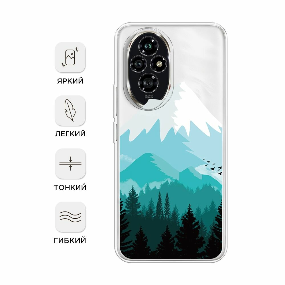 Чехол на Honor 200 / Хонор 200 с принтом Синяя снежная гора, прозрачный — фото 1