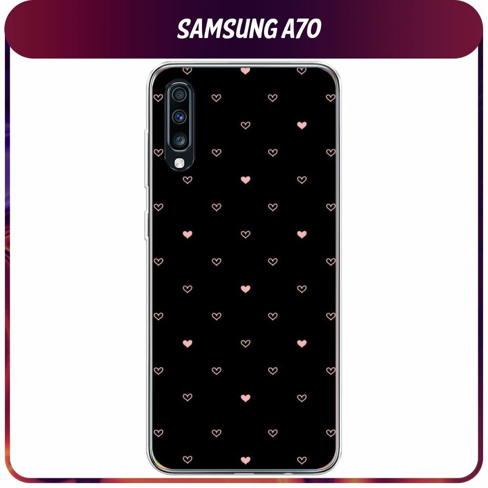 Чехол на Samsung Galaxy A70 / Самсунг Галакси А70 с принтом "Черный фон и сердечки"