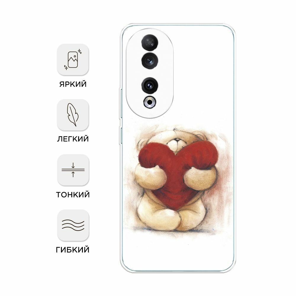 Силиконовый чехол на Honor 90 / Хонор 90 с принтом "Мишка с сердцем 1" — фото 1