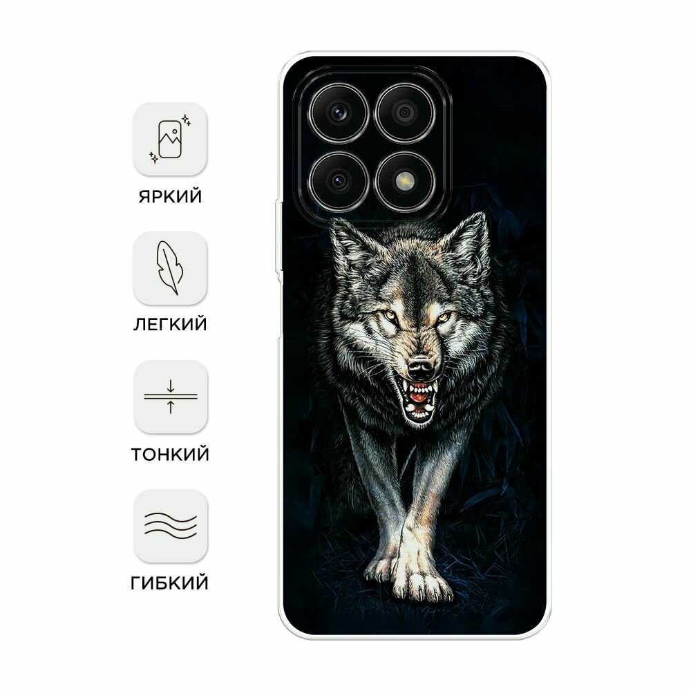 Чехол на Honor X8A / Хонор X8A с принтом "Злобный волк из ночи" — фото 1