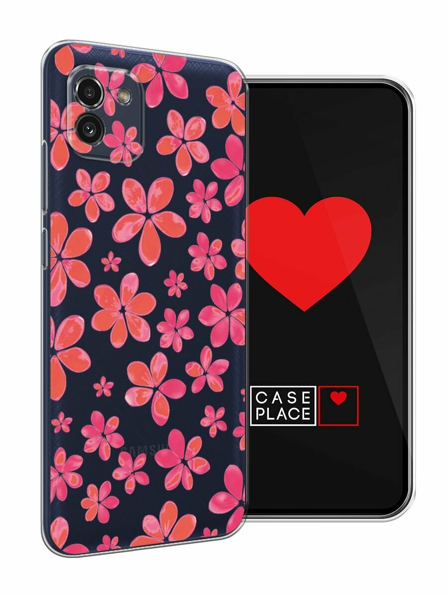 Чехол на Samsung Galaxy A03 / Самсунг Галакси А03 с принтом "Росыпь ярких цветов", прозрачный — фото 1
