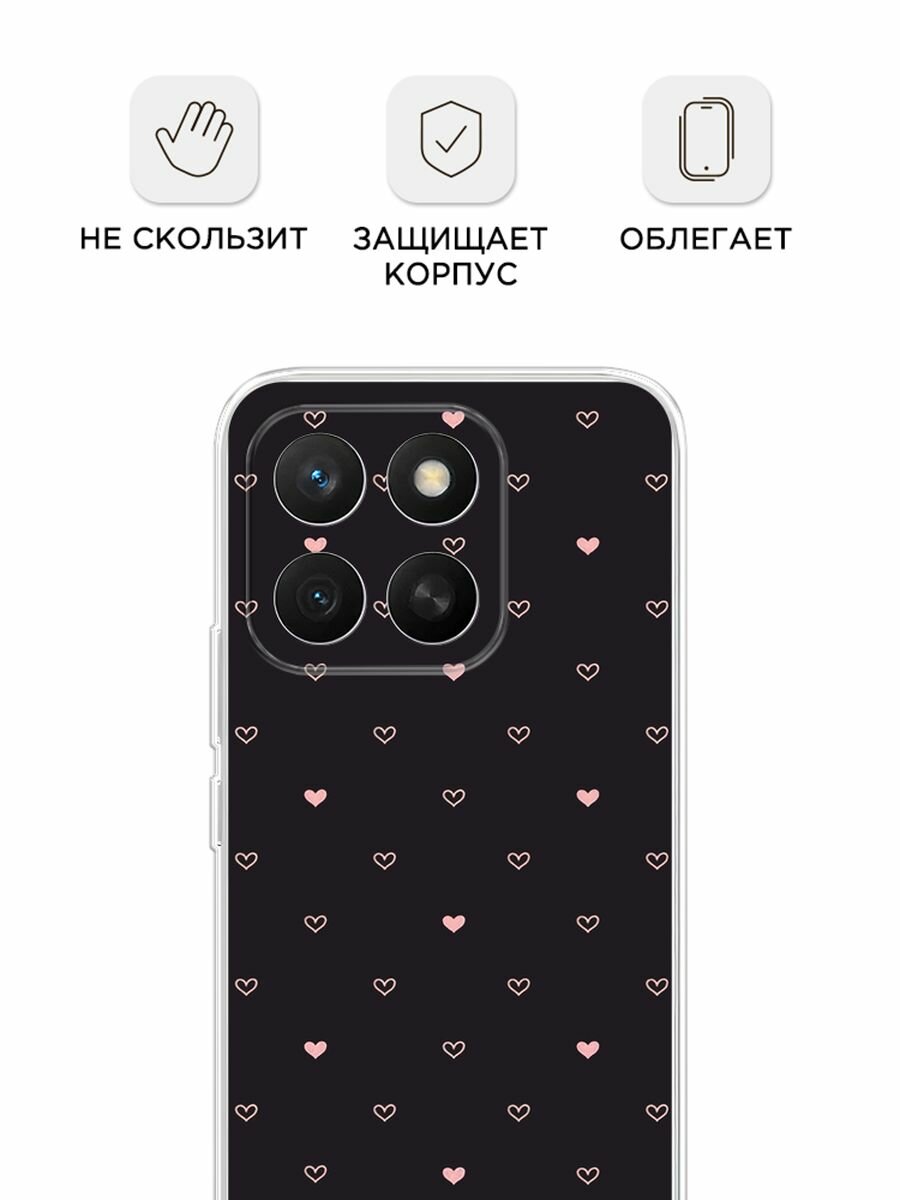 Чехол на Honor X8c / Хонор X8c с принтом "Черный фон и сердечки" — фото 1