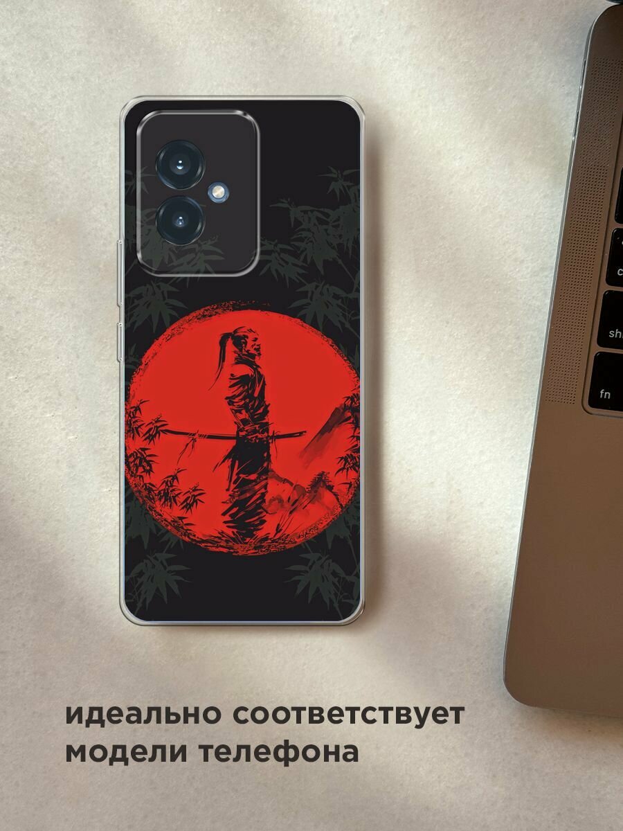 Чехол на Honor 100 / Хонор 100 с принтом "Самурай на красном фоне" — фото 1