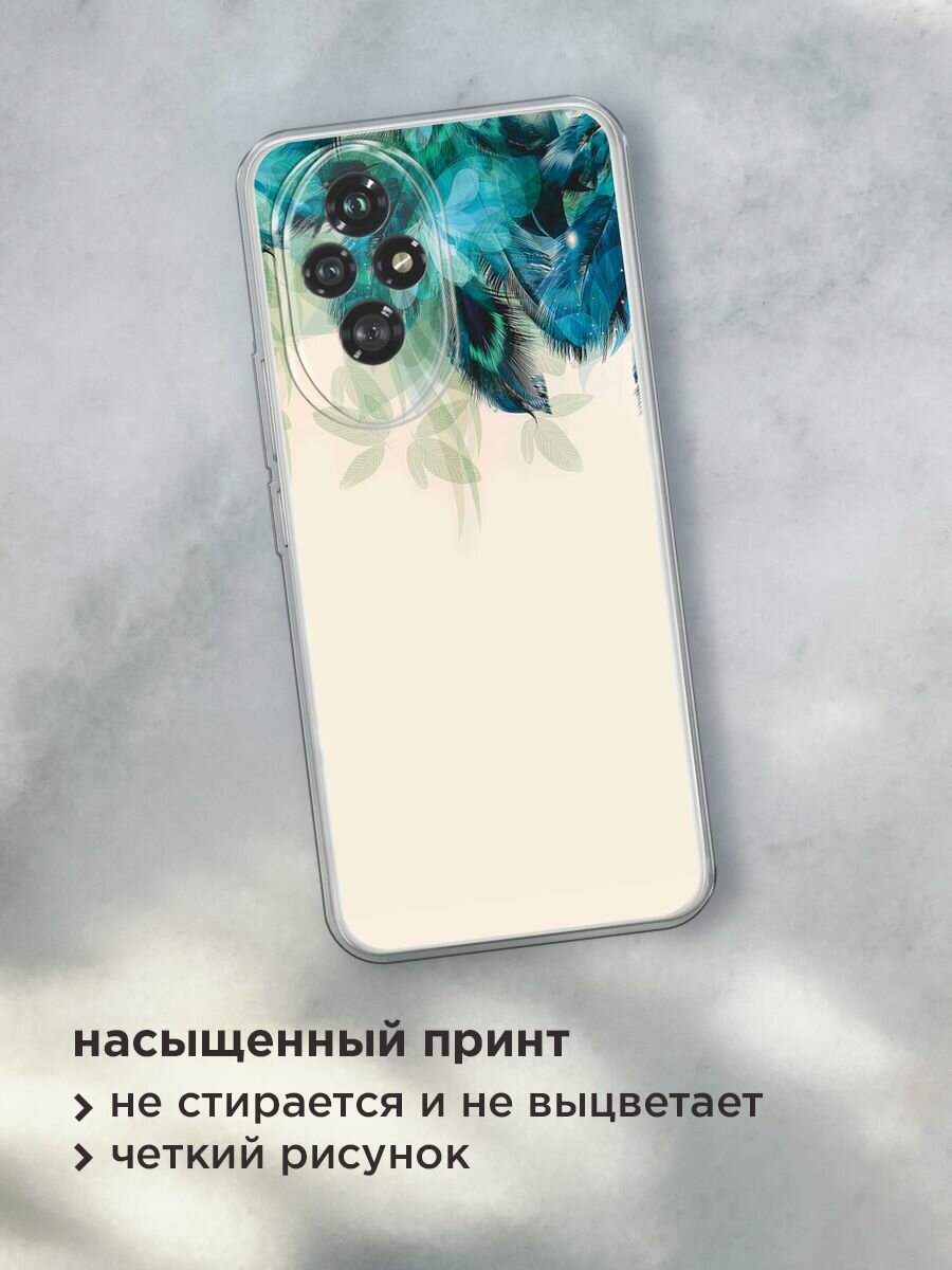 Чехол на Honor 200 / Хонор 200 с принтом Перья голубого цвета — фото 1