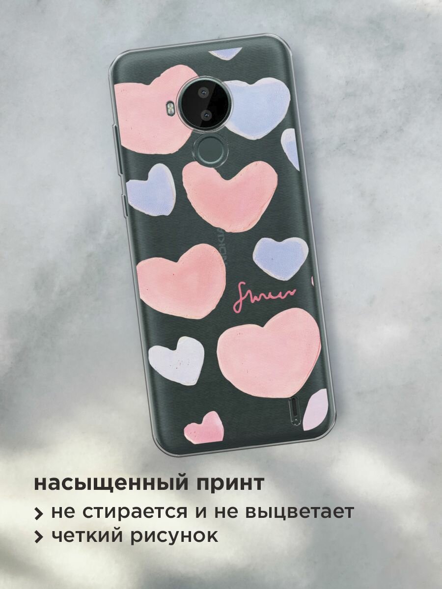 Чехол на Nokia C30 / Нокия C30 с принтом "Пастельные сердечки", прозрачный — фото 1