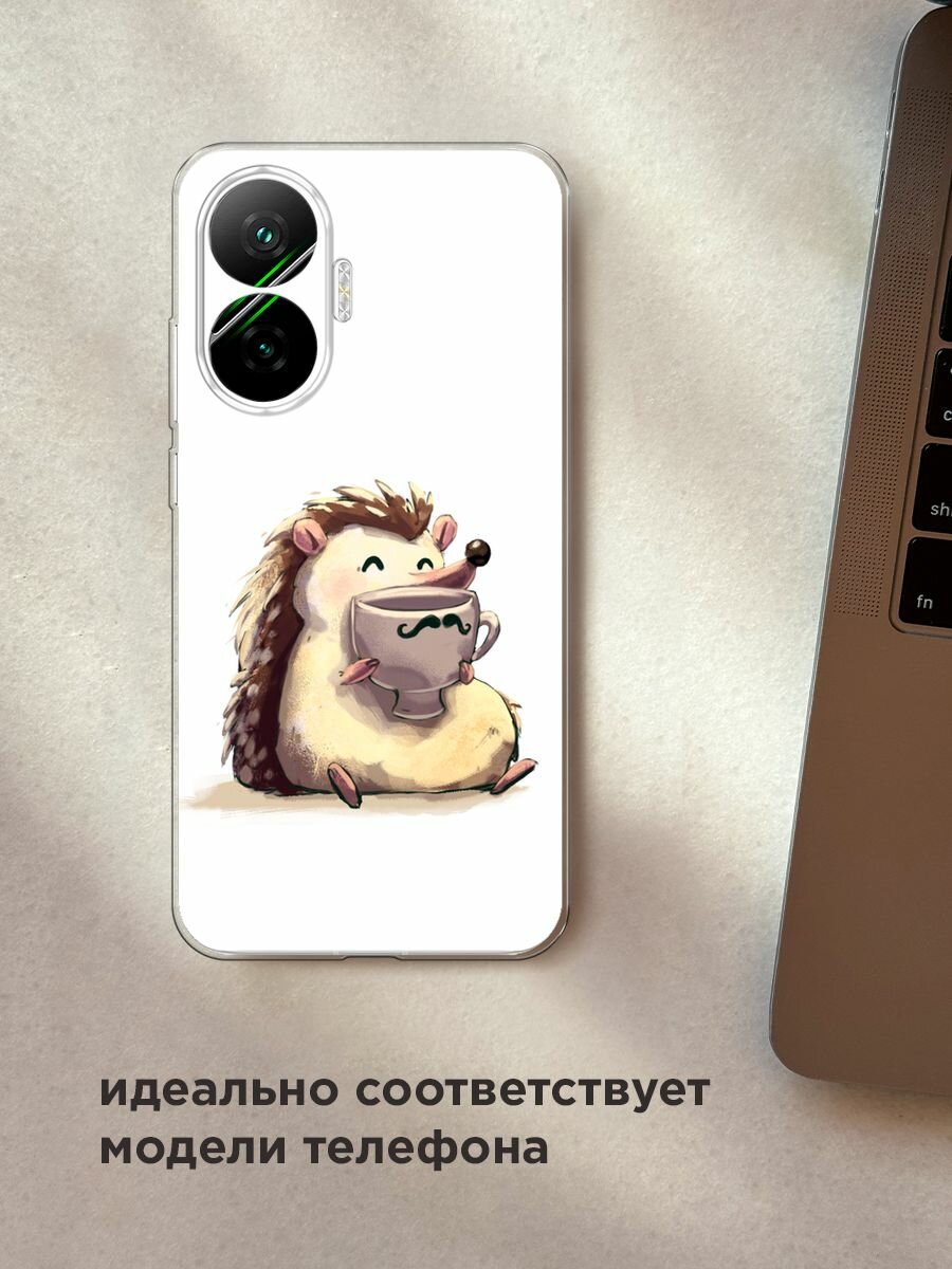 Силиконовый чехол на Poco F7 / Поко F7 с принтом "Еж кофеман" — фото 1
