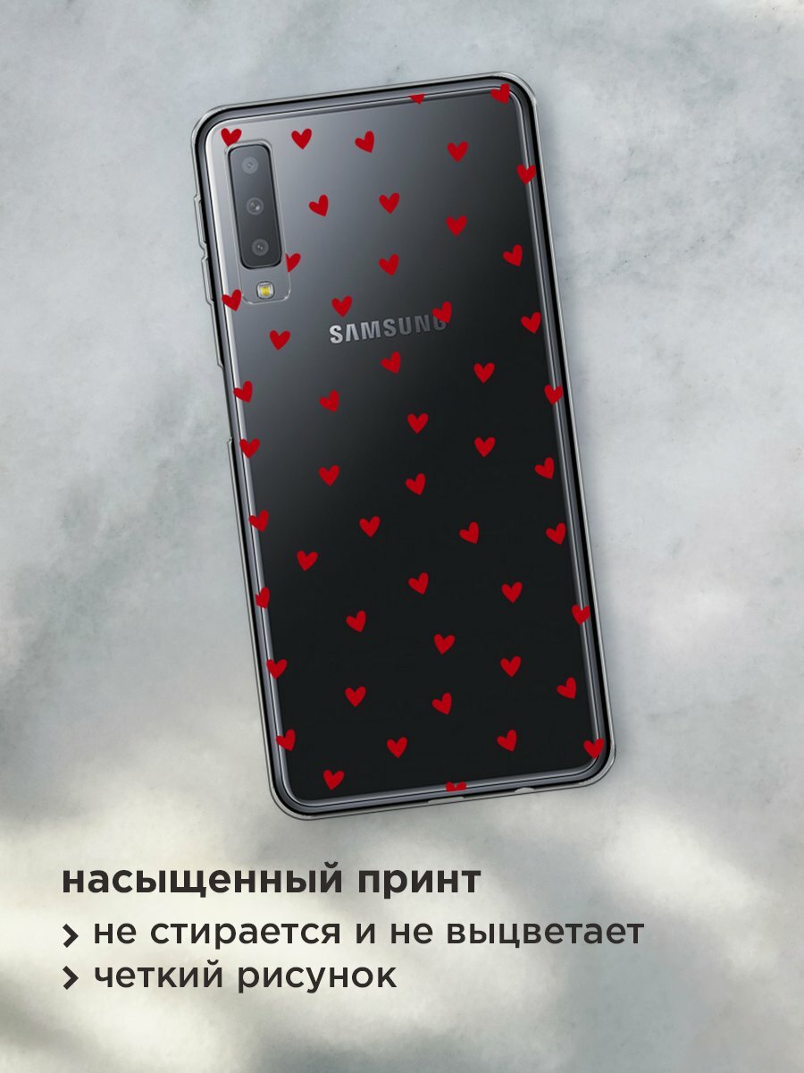 Чехол на Samsung Galaxy A7 2018 / Самсунг Галакси А7 2018 с принтом "Red hearts", прозрачный — фото 1
