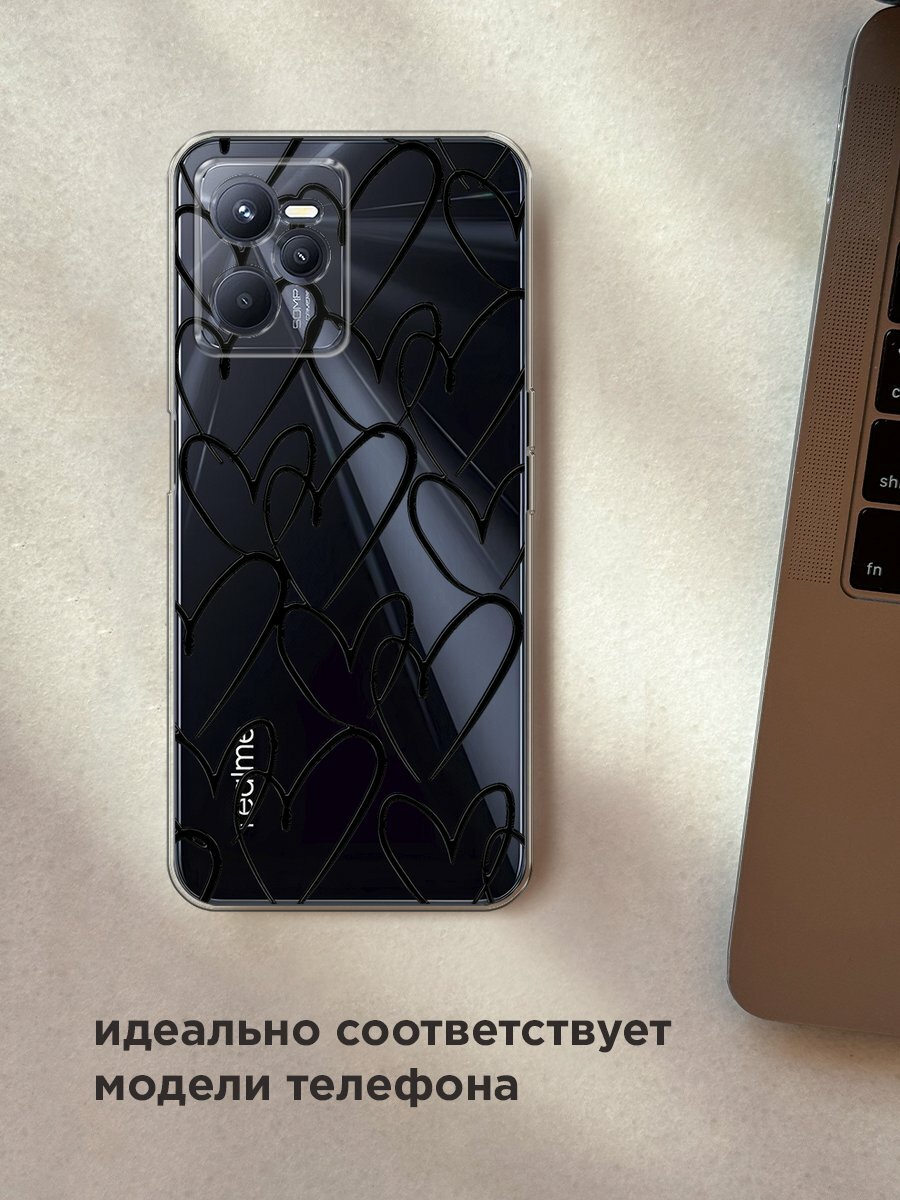 Чехол на Realme C35 / Реалми C35 с принтом "Hearts doodle black 1" — фото 1