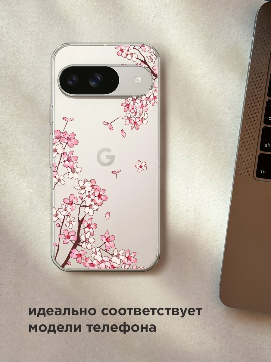 Чехол на Google Pixel 9 / Гугл Пиксель 9 с принтом "Ветви сакуры 1", прозрачный — фото 1