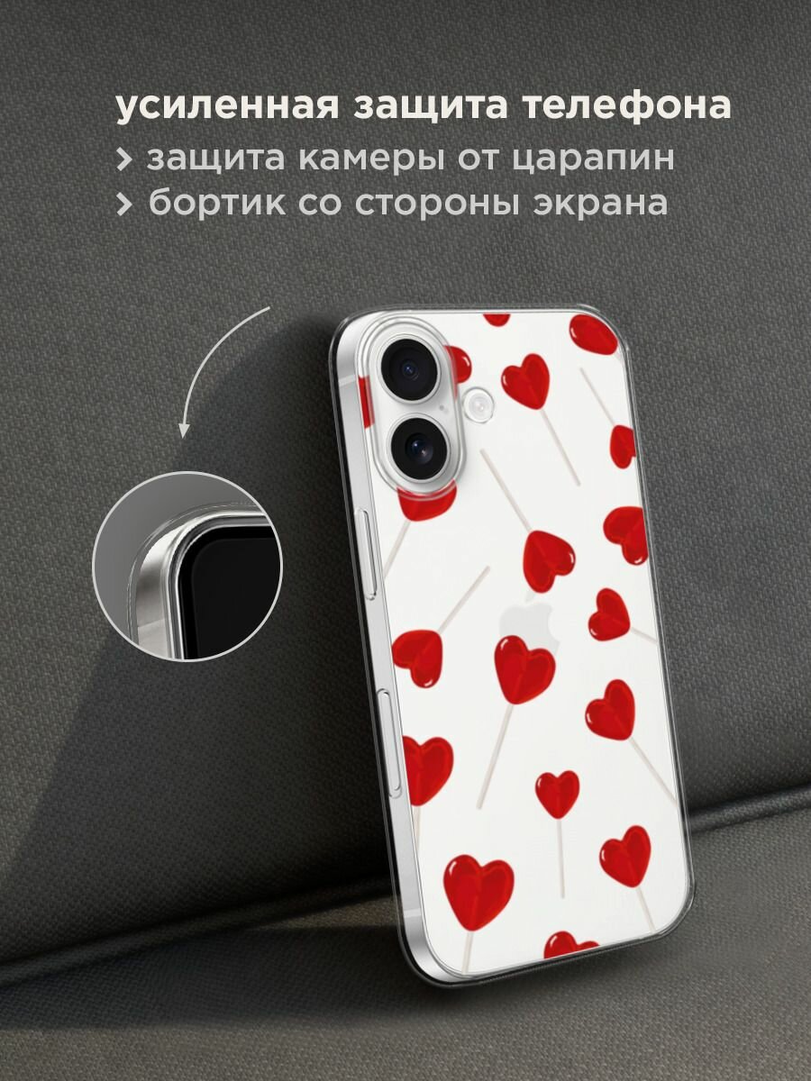 Чехол на Apple iPhone 17 / Айфон 17 с принтом "Сердечки-леденцы 2 - 14 февраля", прозрачный — фото 1