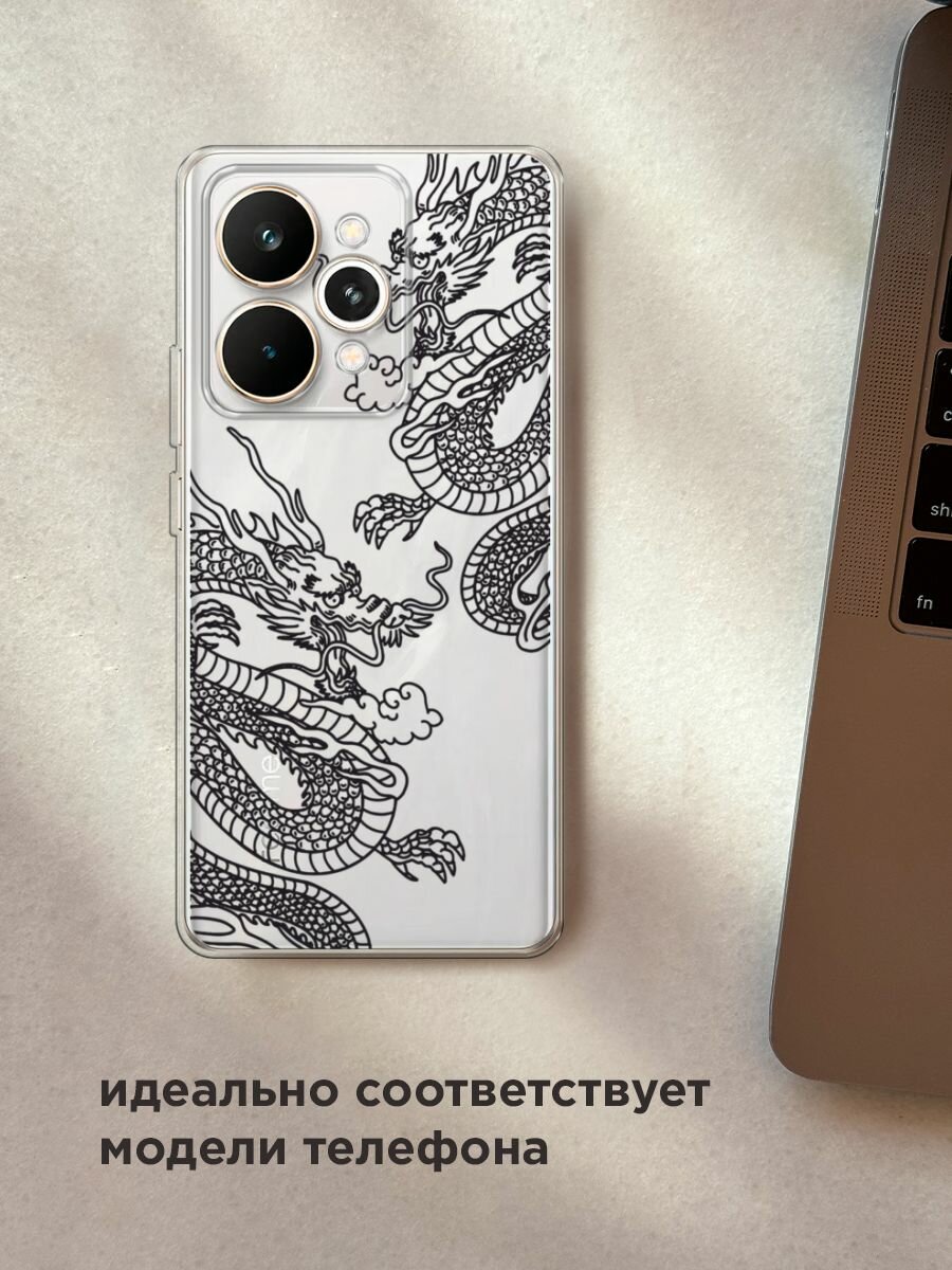 Чехол на Realme 15 Pro / Реалми 15 Про с принтом "Два китайских дракона", прозрачный — фото 1