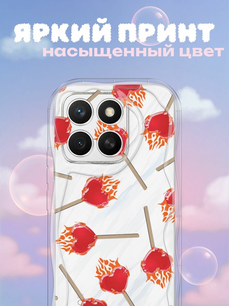 Чехол на Honor X8c / Хонор X8c с принтом Горящие леденцы 2, прозрачный — фото 1