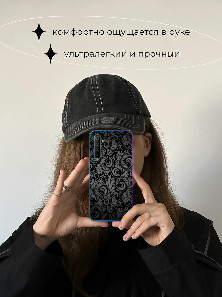 Силиконовый чехол на Realme XT / Реалми XT с принтом "Чёрный узор" — фото 1