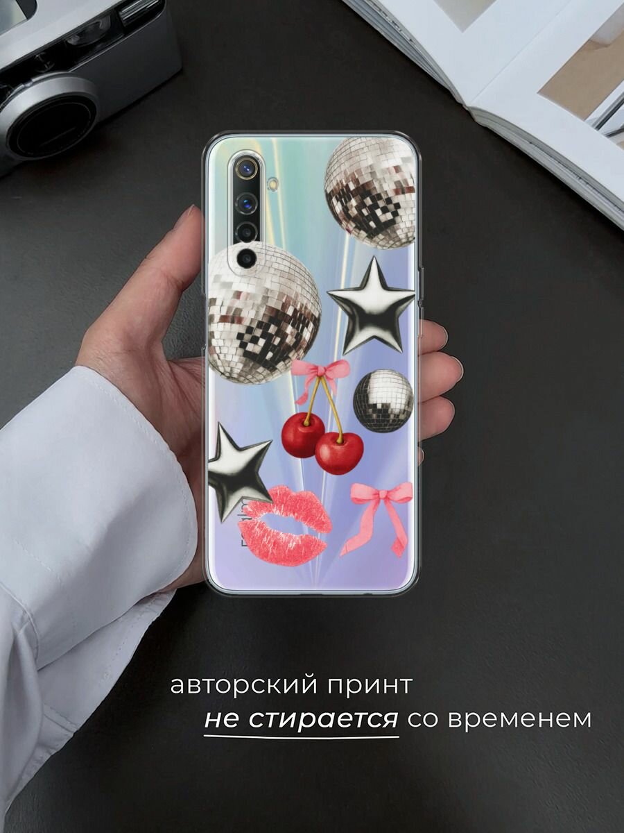 Чехол на Realme 6 / Реалми 6 с принтом "Стильная подборка", прозрачный — фото 1