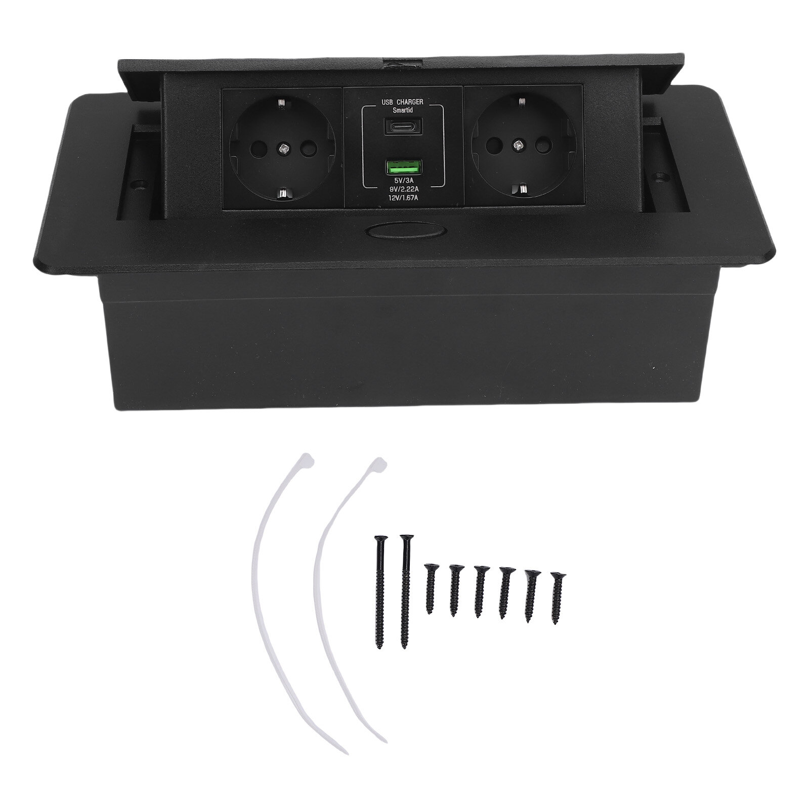 Настольный удлинитель с 2 штырьковыми розетками USB Type C 20 Вт с быстрой зарядкой, встраиваемый в корпус для домашнего офиса, черный