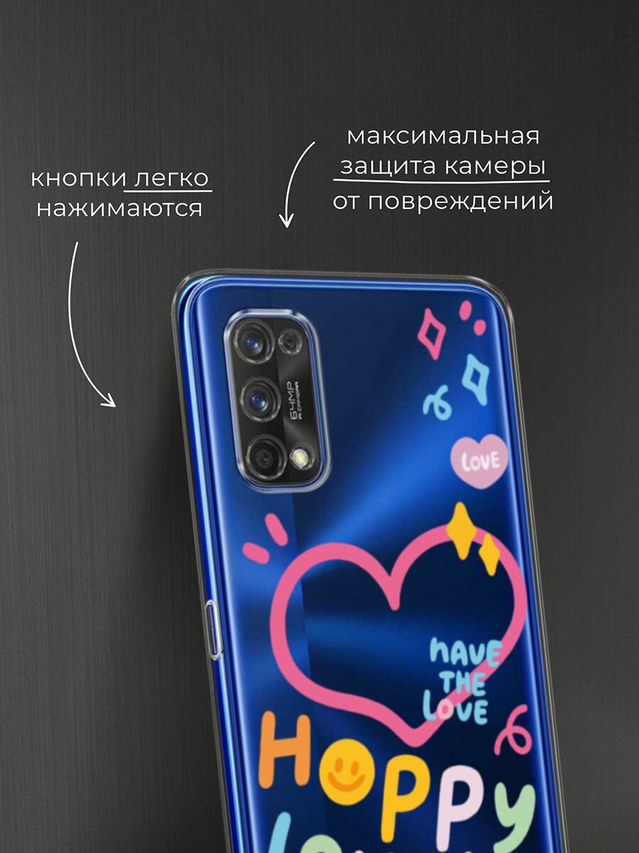 Чехол на Realme 7 Pro / Реалми 7 Про с принтом "Happy lovely", прозрачный — фото 1