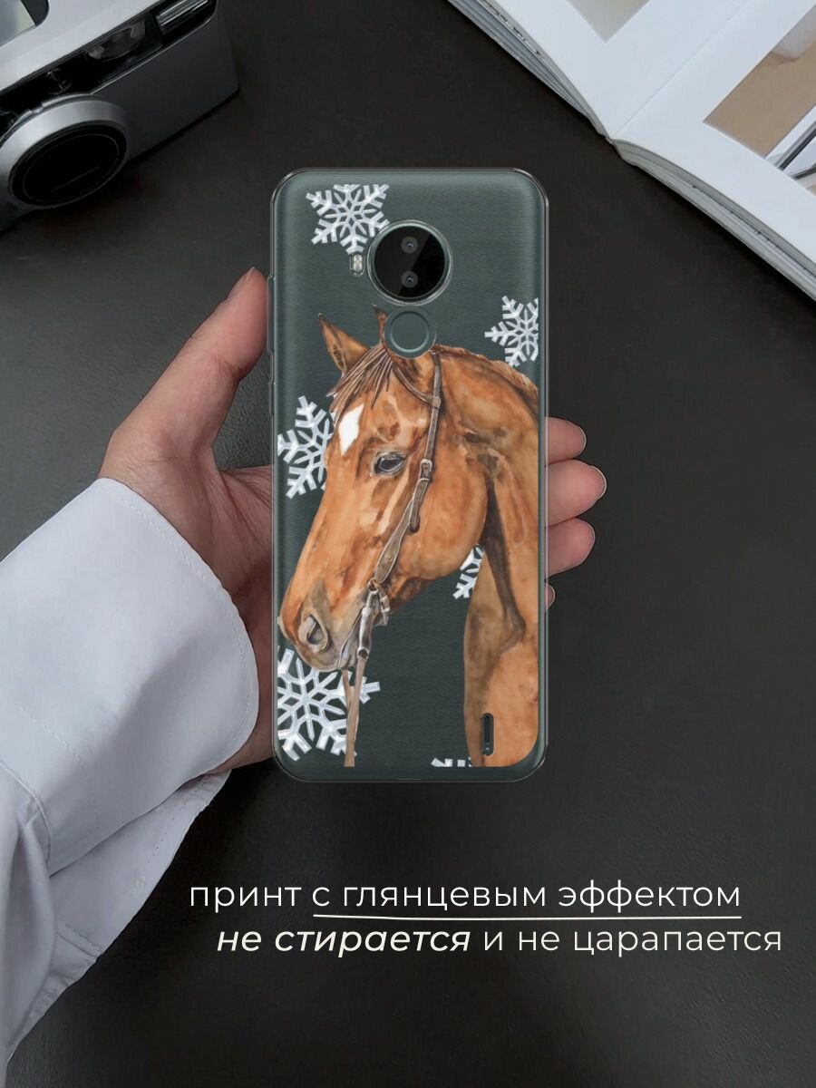 Чехол на Nokia C30 / Нокия C30 с принтом "Конь и снежинки" — фото 1