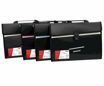 Папка-портфель DM-223, 12 отделений, тканевая отделка, черная, бежевая