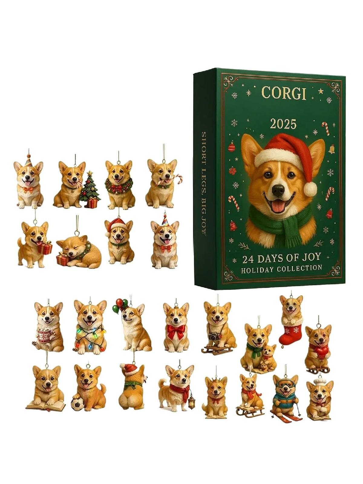 Адвент-календарь на 24 дня включает 24 акриловых украшения в виде собаки