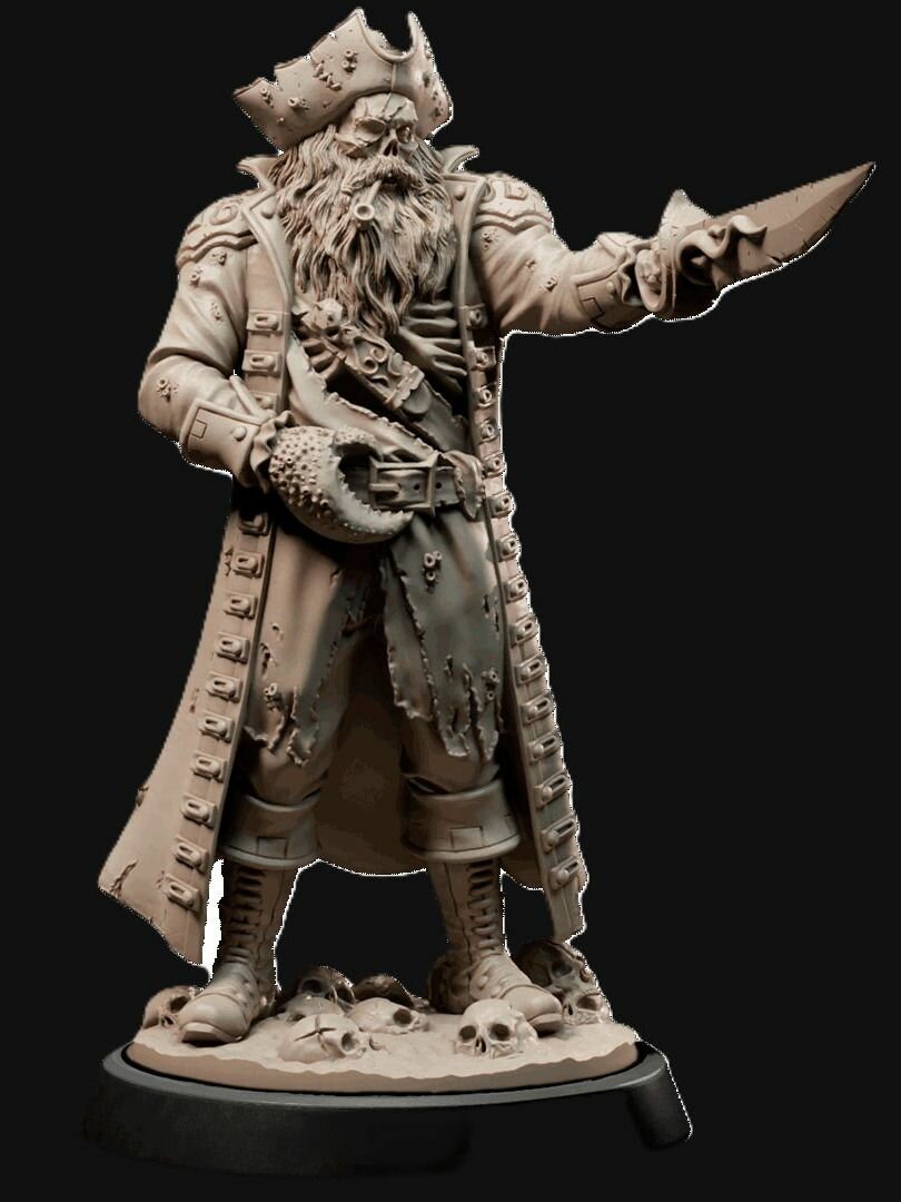 Пират капитан скелет (Бальтазар), игровая фигурка для раскрашивания (высота 46мм, база 32мм)