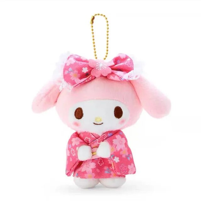 Кимоно Sanrio серии Cherry Blossom Kuromi Hello Kitty для девочек, плюшевая подвеска, милая кукла-собачка цвета корицы, брелок, украшение, подарок, Высота: около 12 см