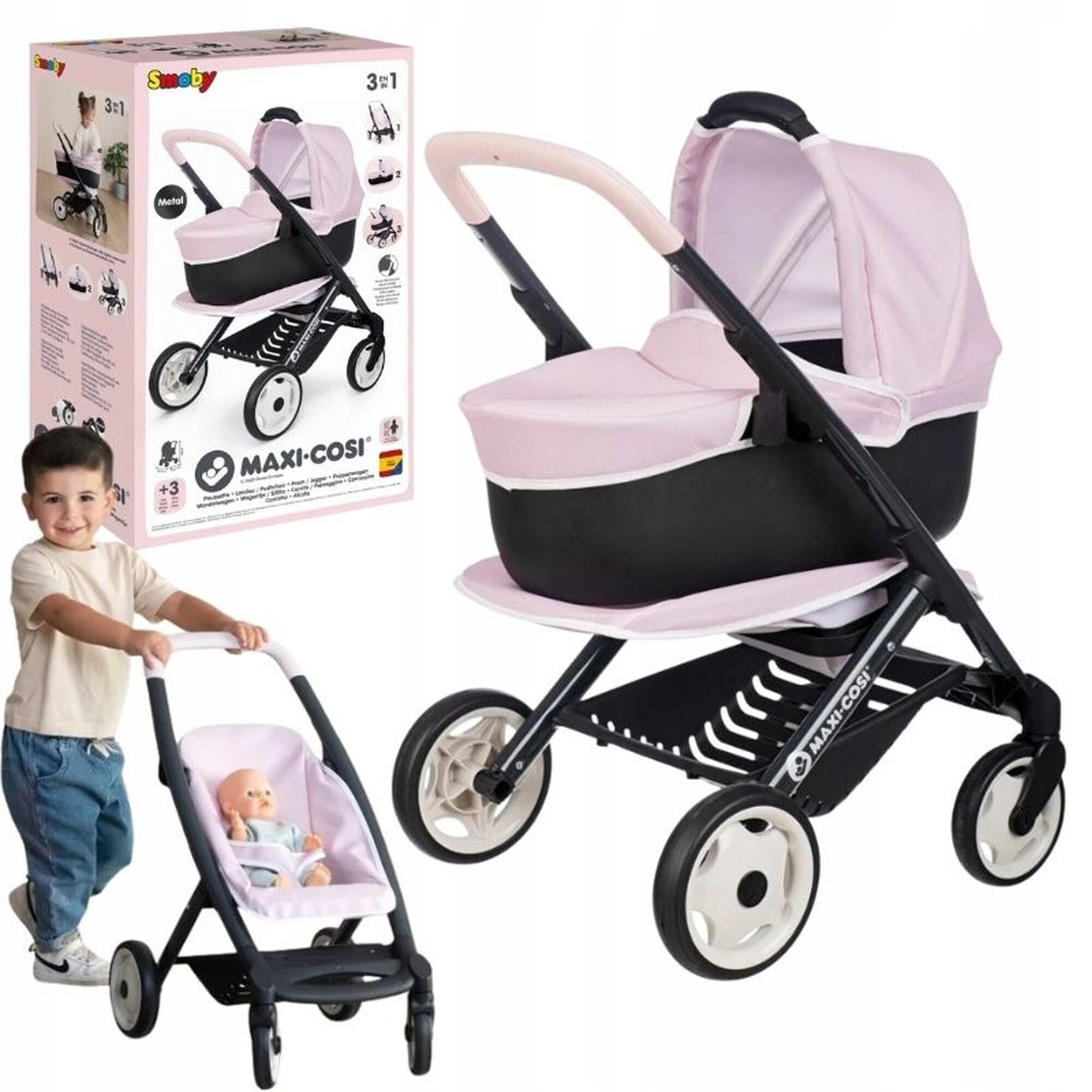 Коляска Smoby Maxi-Cosi Quinny 253121, многофункциональная, для кукол, 3 в 1, розовая