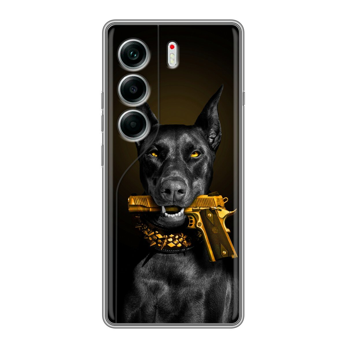 Чехол для Tecno Camon 40 с принтом для мужчин с собакой и пистолетом (Техно Камон 40) — фото 1